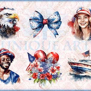 4th of July Peoples, Independence Day, Patriotic Watercolor Clipart ...
