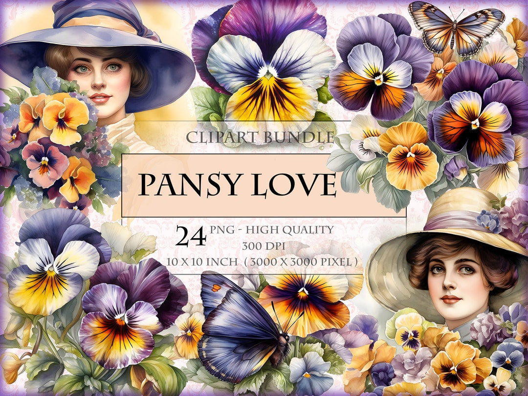 Pansy Love Pansies / Violet Flower Watercolor Clipart Bundle HQ ...