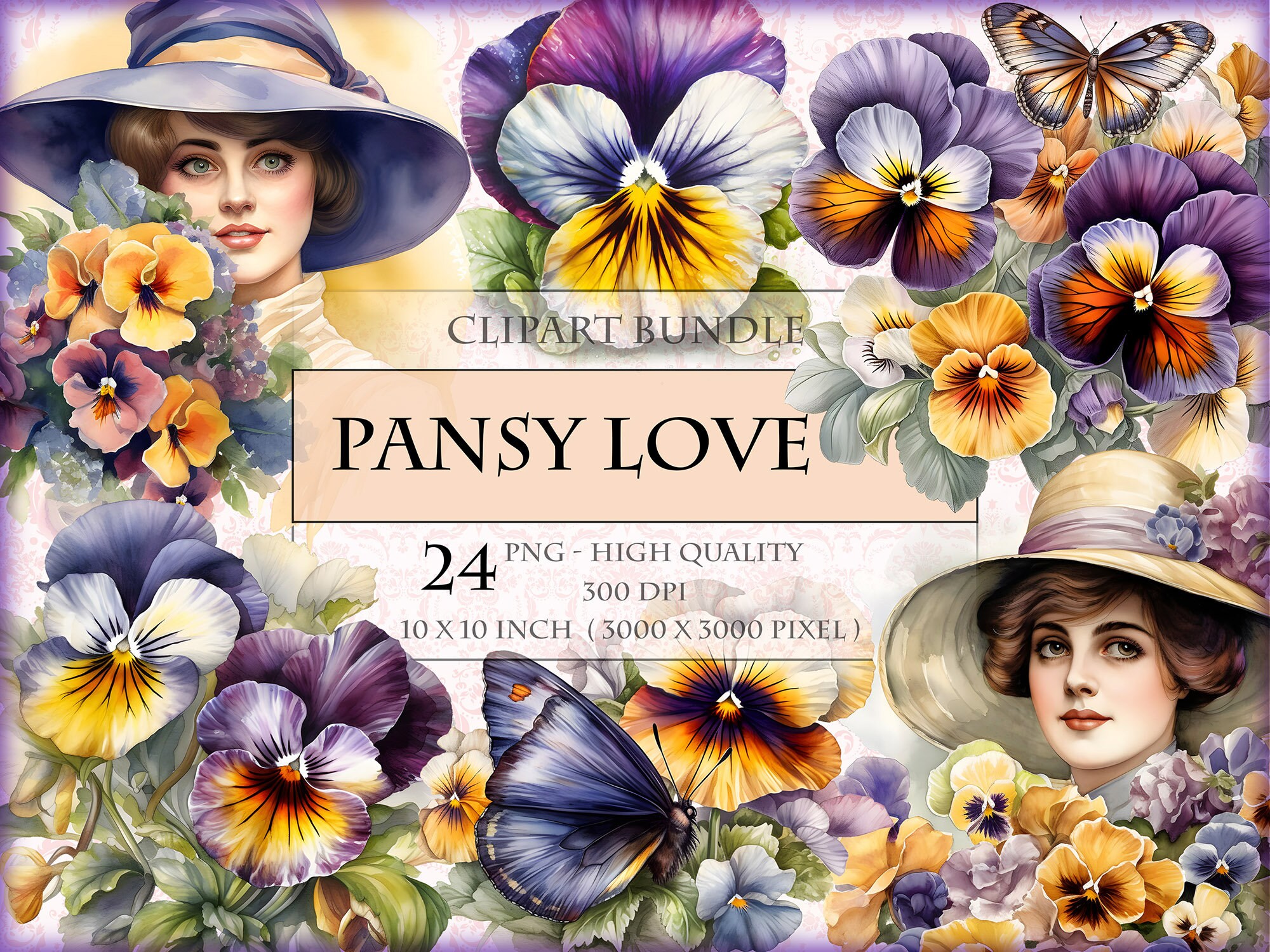 Pansy Love Pansies / Violet Flower Watercolor Clipart - Etsy