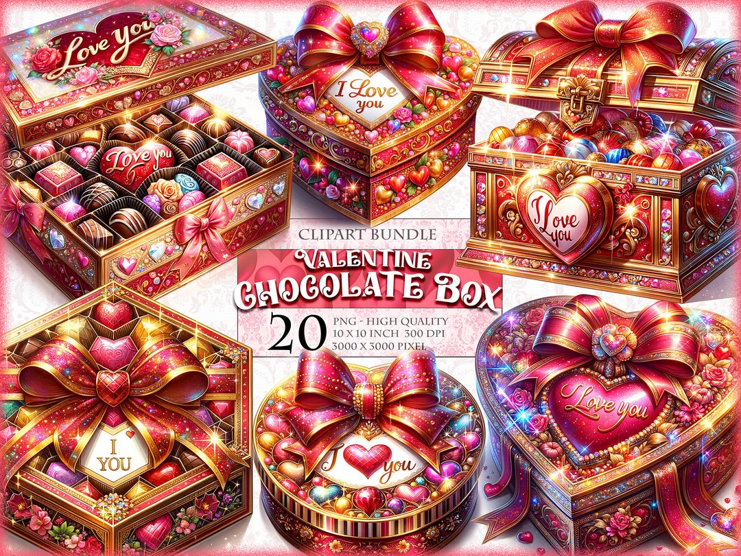 Valentine Chocolate Box, Watercolor Clipart Bundle, 20 HQ Printable ...