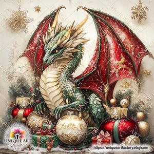 Christmas Dragon, Printable 14 HQ JPG Clipart Bundle, Scrapbook Junk ...