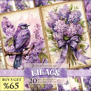 Lilacs, Watercolor Floral Junk Journal Kit, 20 JPG 11X8.5 Inch, Instant ...