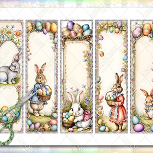 Easter Bunny Bookmarks Vol.02, Watercolor Digital Sheets, 2x7 Inch 20 ...