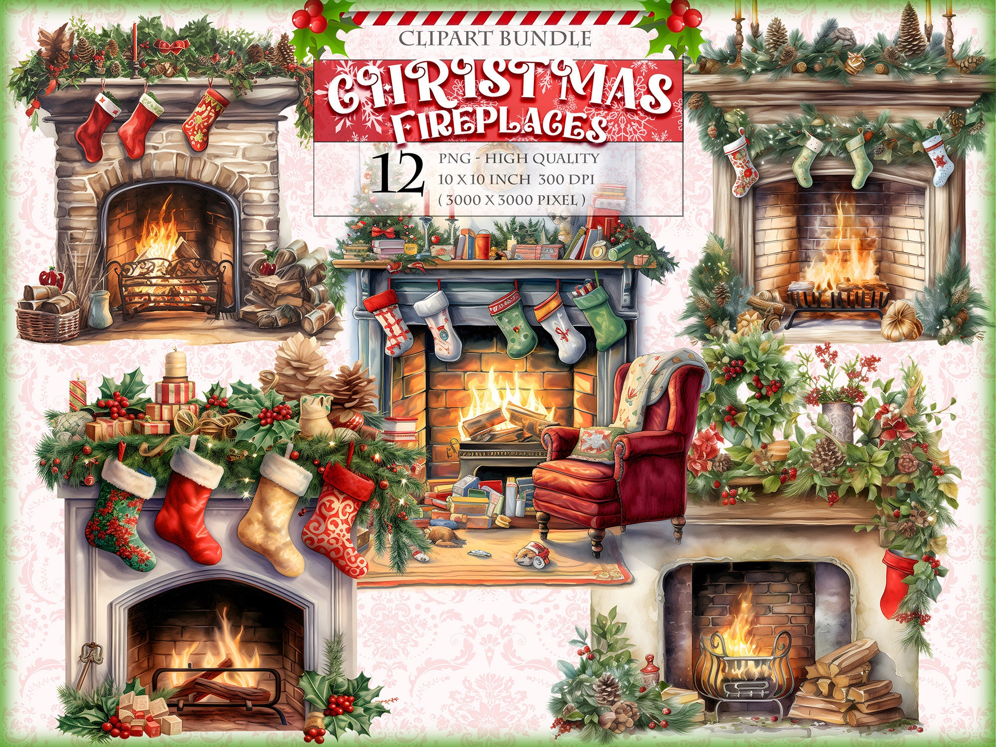 Homemade Christmas Fireplaces Clipart