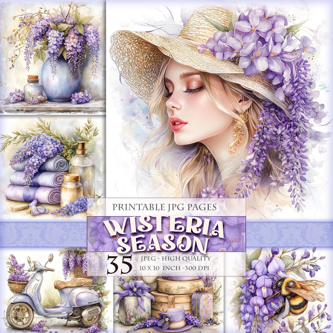 Wisteria Season, Spring Flowers, Floral Clipart, Printable HQ 35 JPG ...