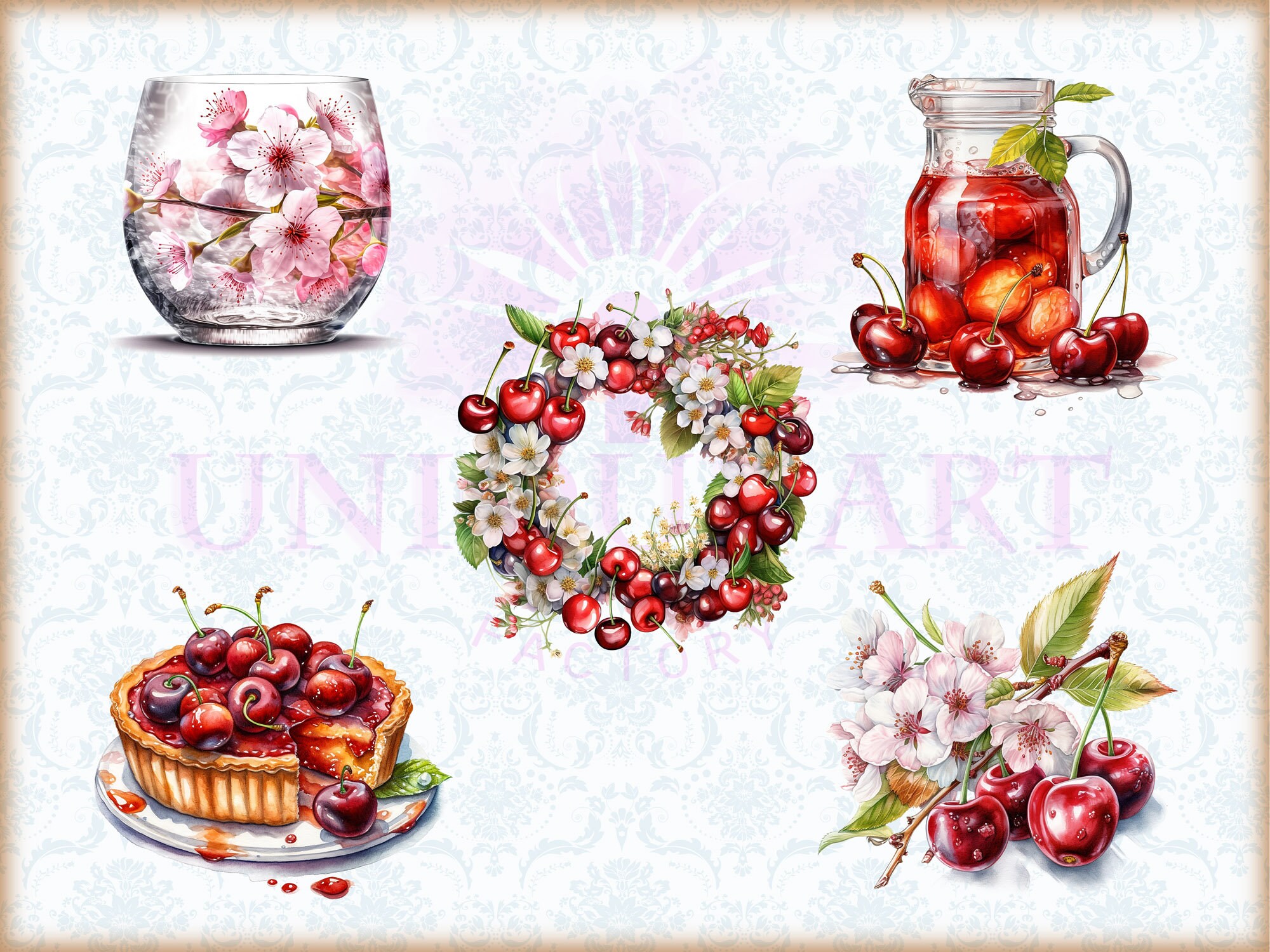 Cherry Love Cherry Themed Watercolor Clipart Bundle HQ - Etsy
