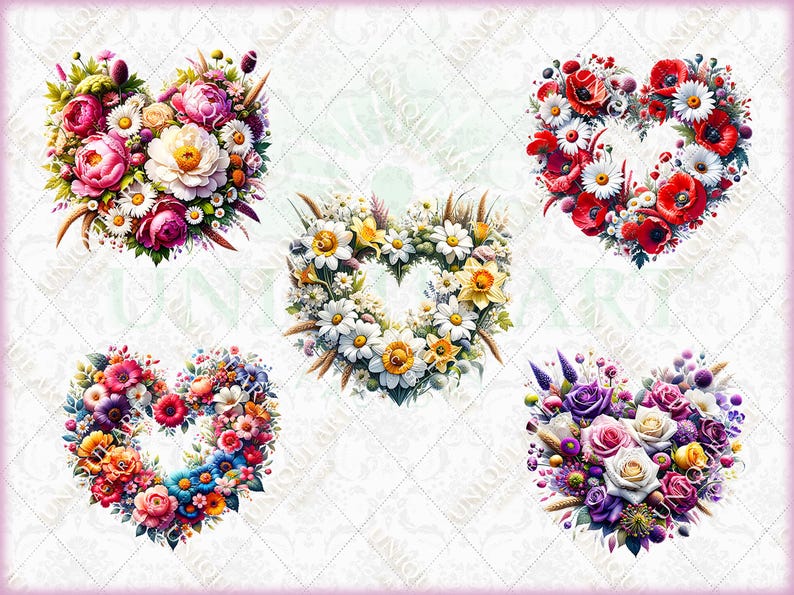 Floral Hearts, for Valentine's and Special Days, Clipart Bundle, 22 HQ ...