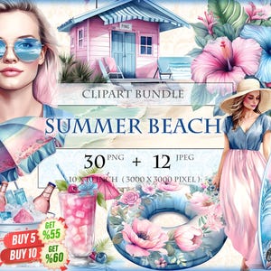 Summer Beach Watercolor Clipart Bundle 30 HQ Printable PNG 12 JPEG ...
