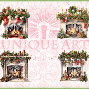 Christmas Fireplace, Gifts and Ornaments, Watercolor Clipart Bundle, HQ ...