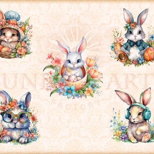 Cute Bunnys Easter Watercolor Clipart Bundle Rabbits and - Etsy