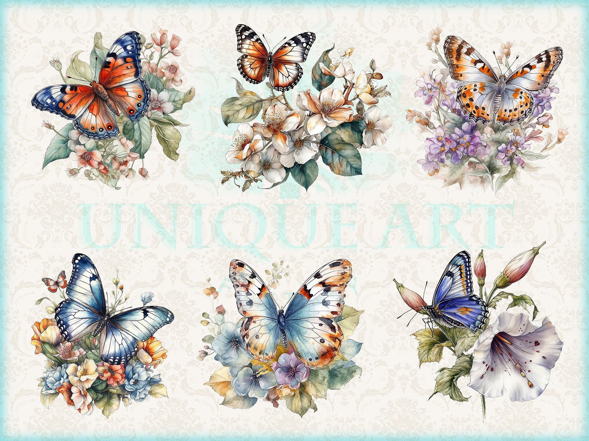 Butterfly and Flowers Watercolor Clipart Bundle HQ - Etsy