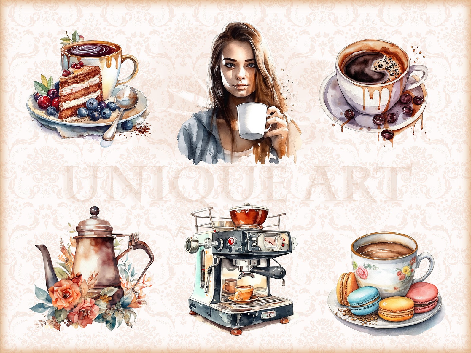 Coffee Love Coffee Themed Watercolor Clipart Bundle HQ - Etsy