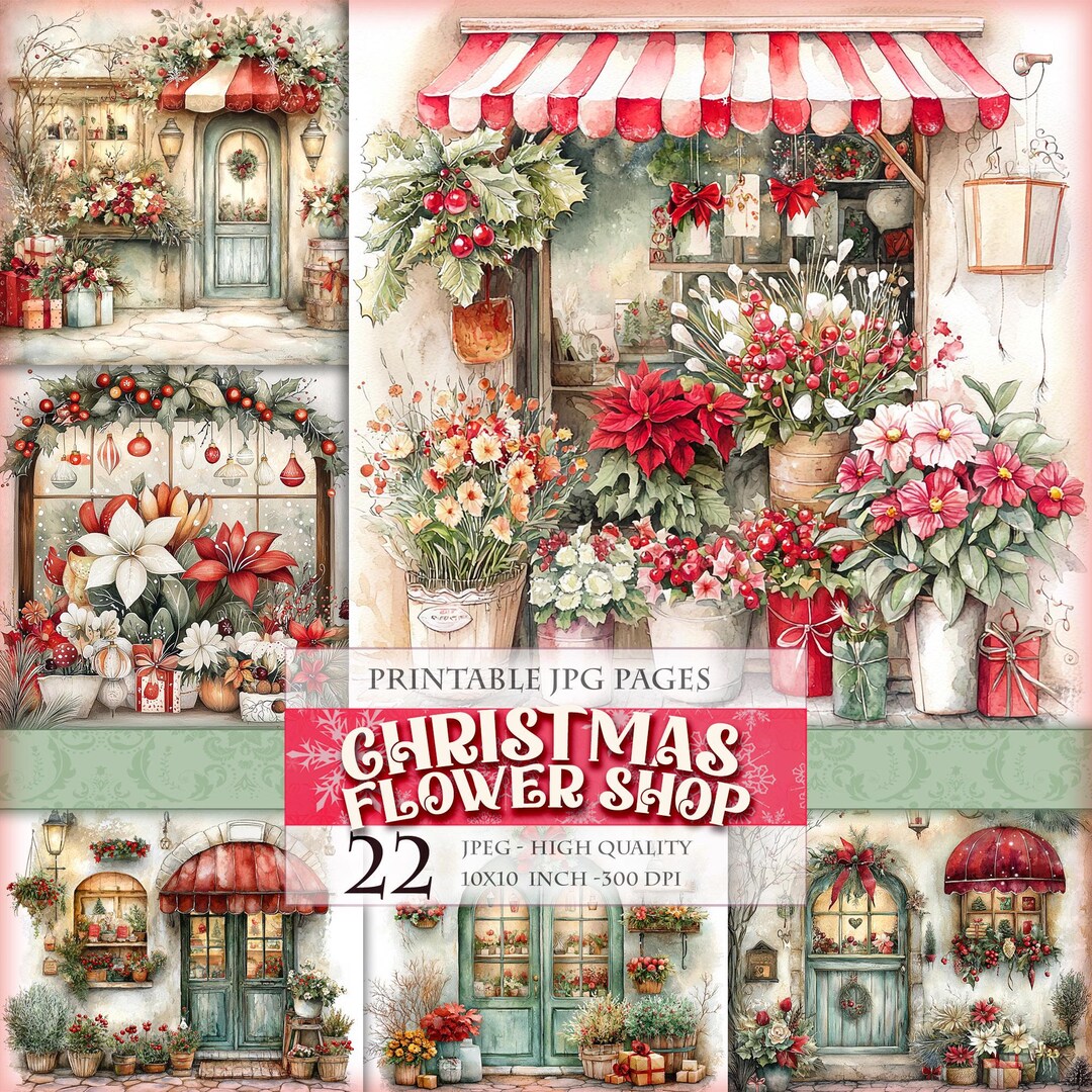 Christmas Flower Shop, Printable 22 JPG Images for Scrapbook Junk ...