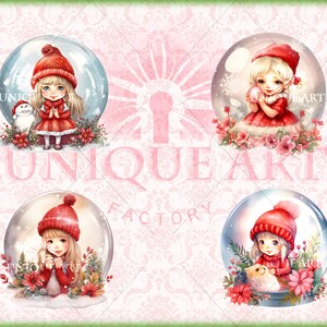 Christmas Snow Globe Cute Girls, Watercolor Clipart Bundle, HQ ...