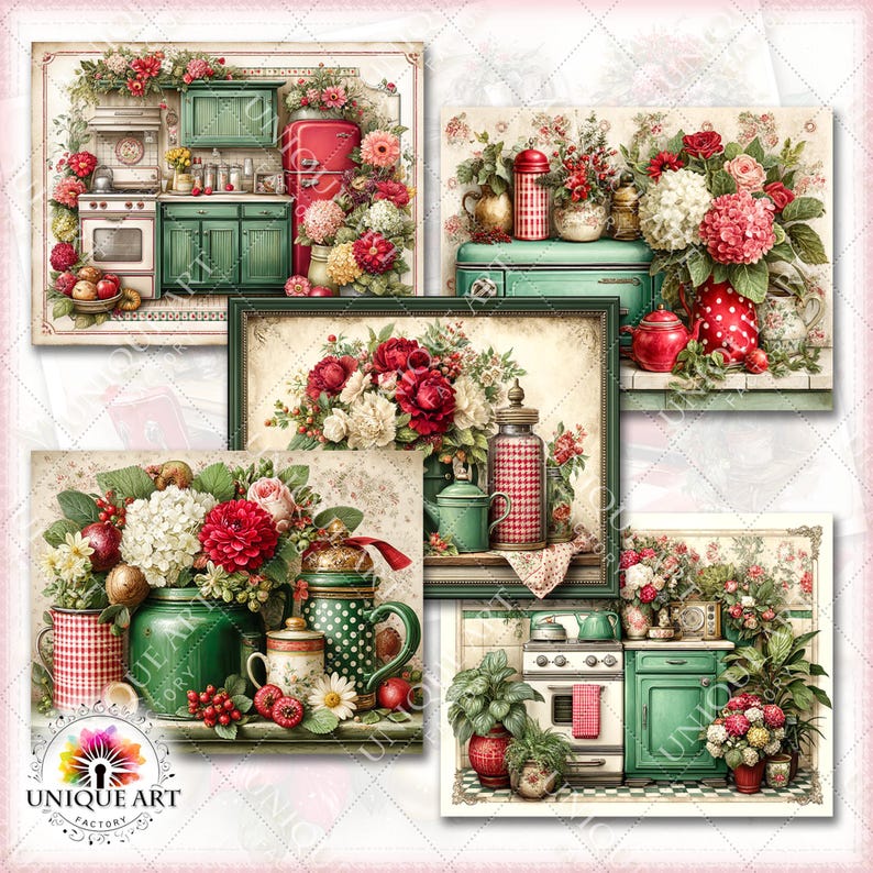 Holly Jolly Kitchen, Christmas Interior, Printable 25 JPG Image, Cozzy ...