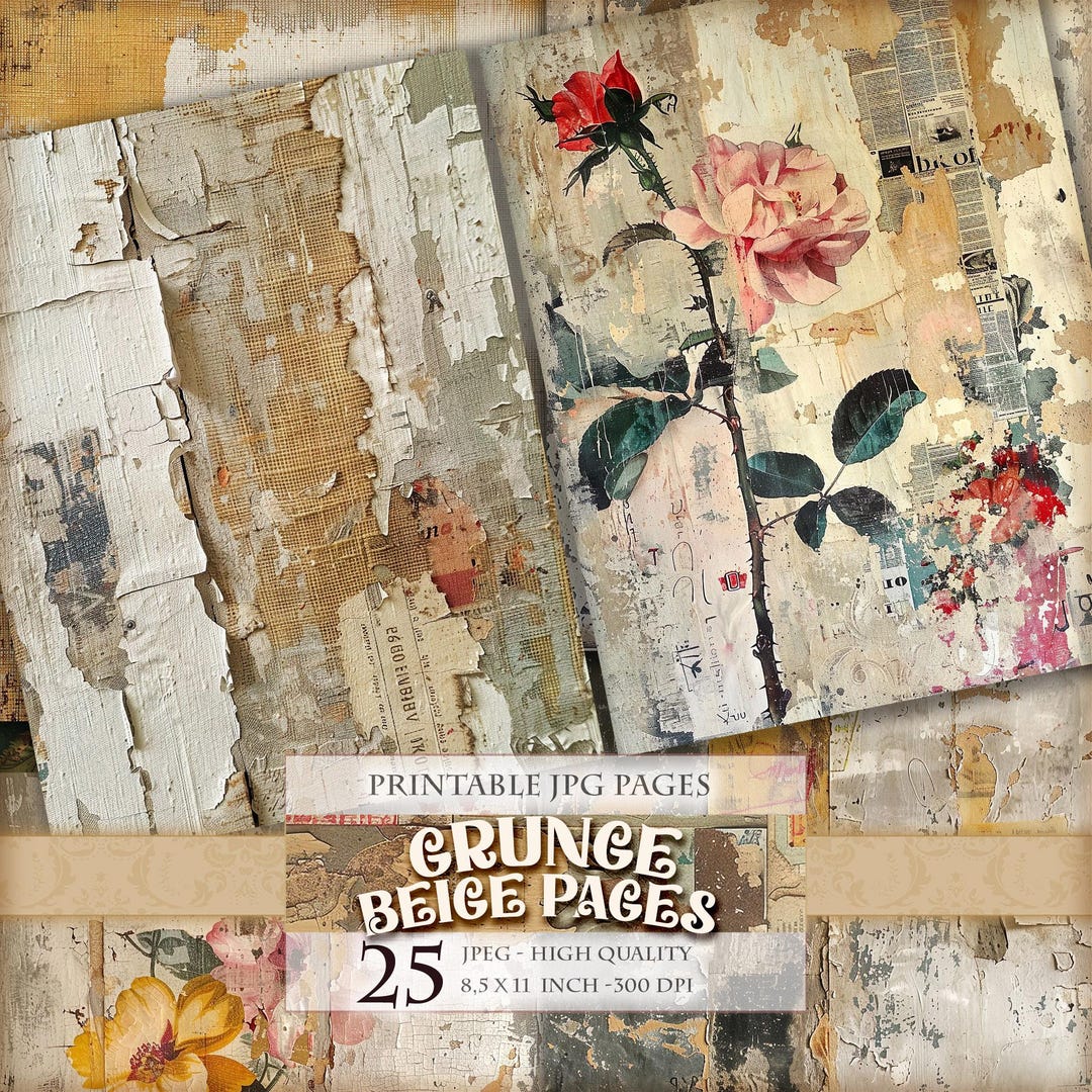 Grunge Beige Pages, Printable 25 HQ JPG Image, Digital Watercolor ...