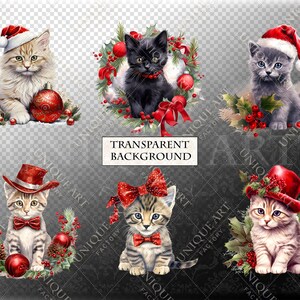 Christmas Cute Kitten, Cats, Gifts and Ornaments, Watercolor Clipart ...