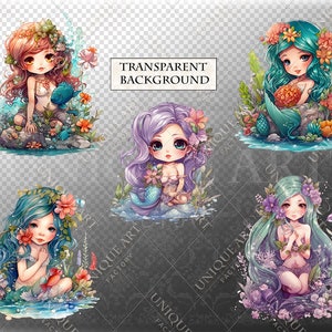 Little Cute Mermaids, Magical Sea Maiden, Princess, Watercolor Clipart ...