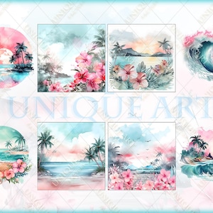 Hawaii Island Tropical Island Beach Watercolor Clipart Bundle HQ ...