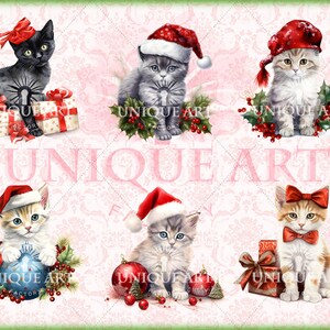 Christmas Cute Kitten, Cats, Gifts and Ornaments, Watercolor Clipart ...