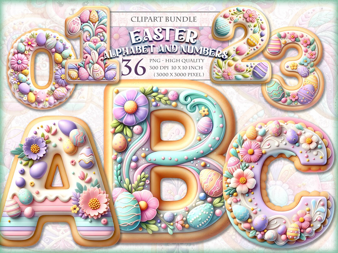 Easter Alphabet and Numbers, Clipart Bundle, 36 HQ Printable ...