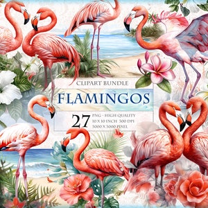 Flamingos Flamingo Birds Themed Watercolor Clipart Bundle HQ Printable ...