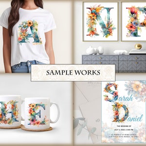 Alphabet Floral Letters Floral Fonts Watercolor Clipart Bundle HQ ...