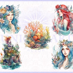 Elegant Mermaids Magical Sea Maiden Sea Princess Watercolor Clipart HQ ...
