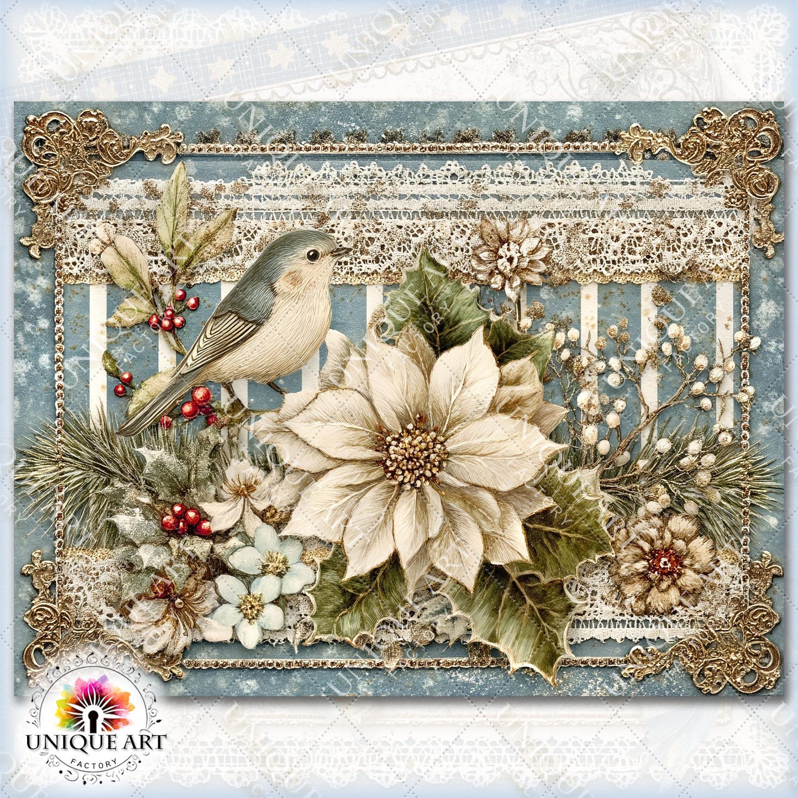 Christmas Blue Floral Covers Vol.02, Printable 45 JPG Image, Scrapbook ...