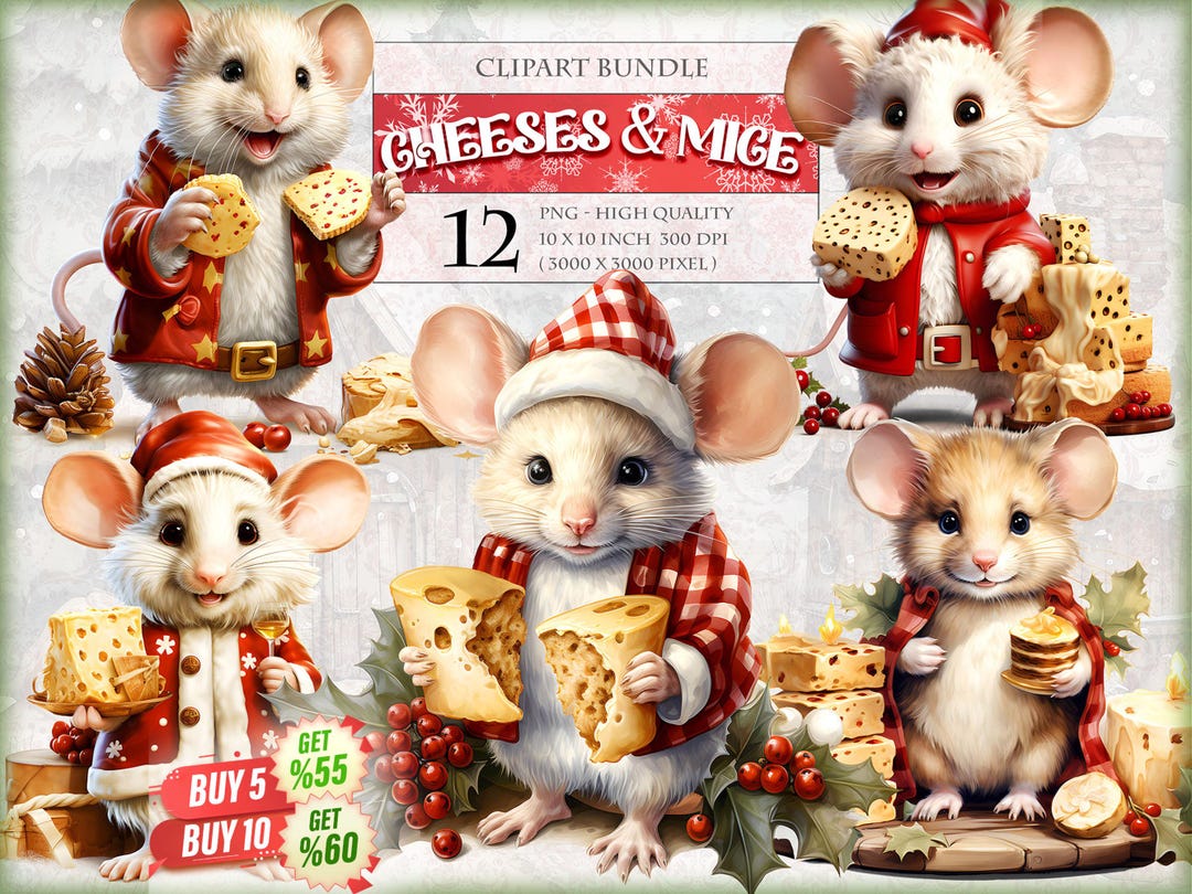 Cheeses and Mice, Cute Mouse, Watercolor Clipart Bundle, 12 HQ ...