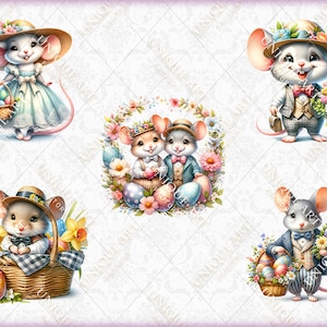 Easter Cute Mouse, Watercolor Clipart Bundle, 20 HQ Printable PNG, Junk ...