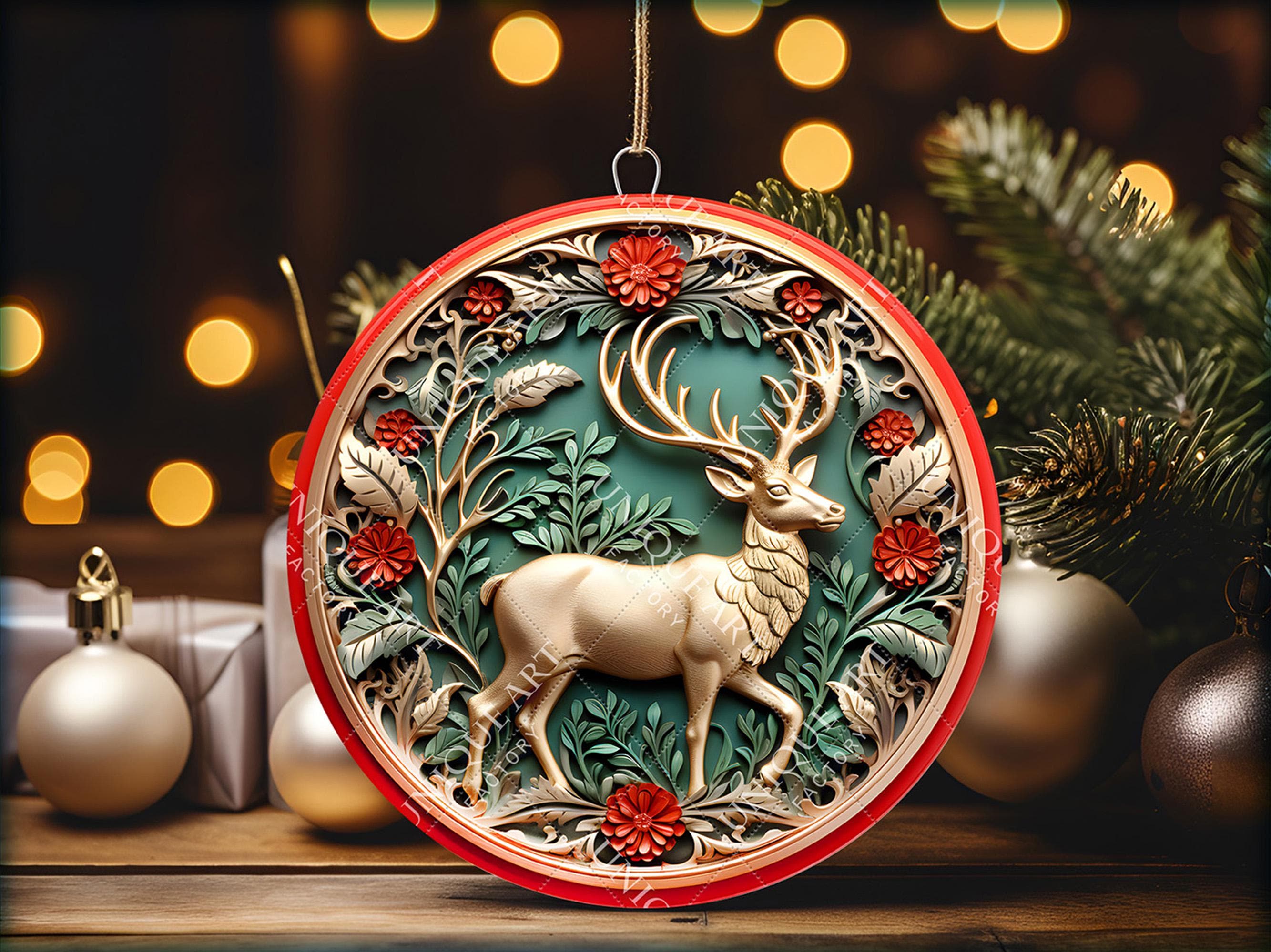 3D Christmas Round Ornaments, Gold-red-green, Round Clipart Bundle, 25 ...