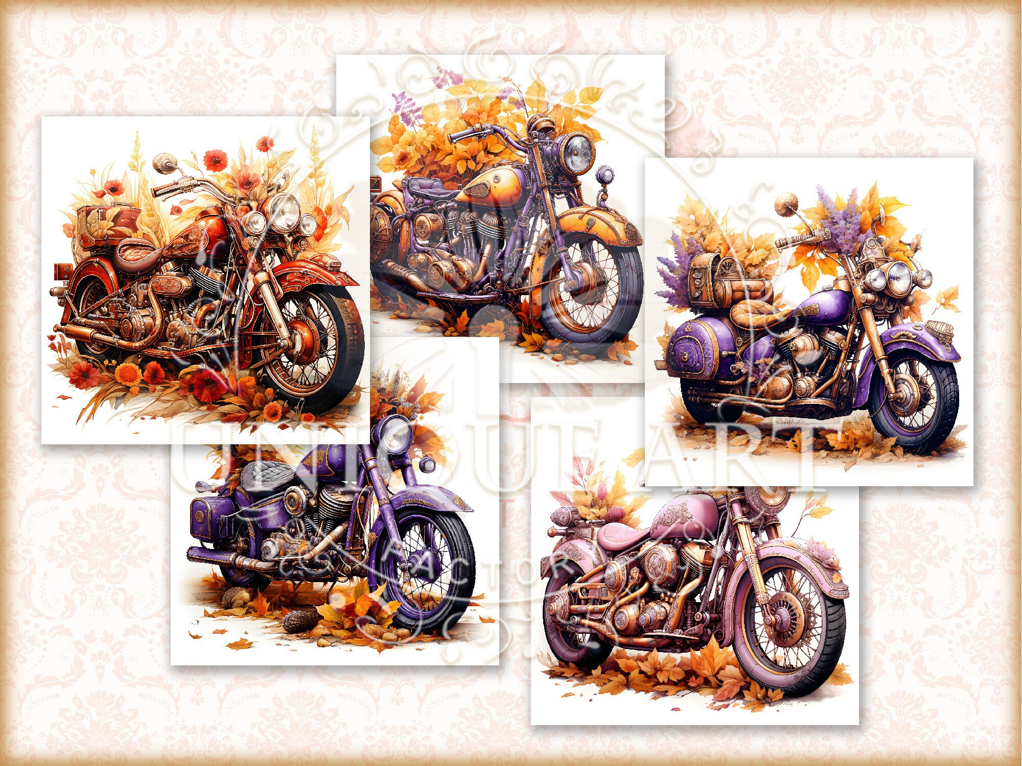 Autumn Motorcycles Classic Boho Style Motorcycle Watercolor - Etsy