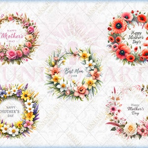Mother's Day Wreaths, Floral Watercolor Clipart Bundle, 15 HQ Printable ...