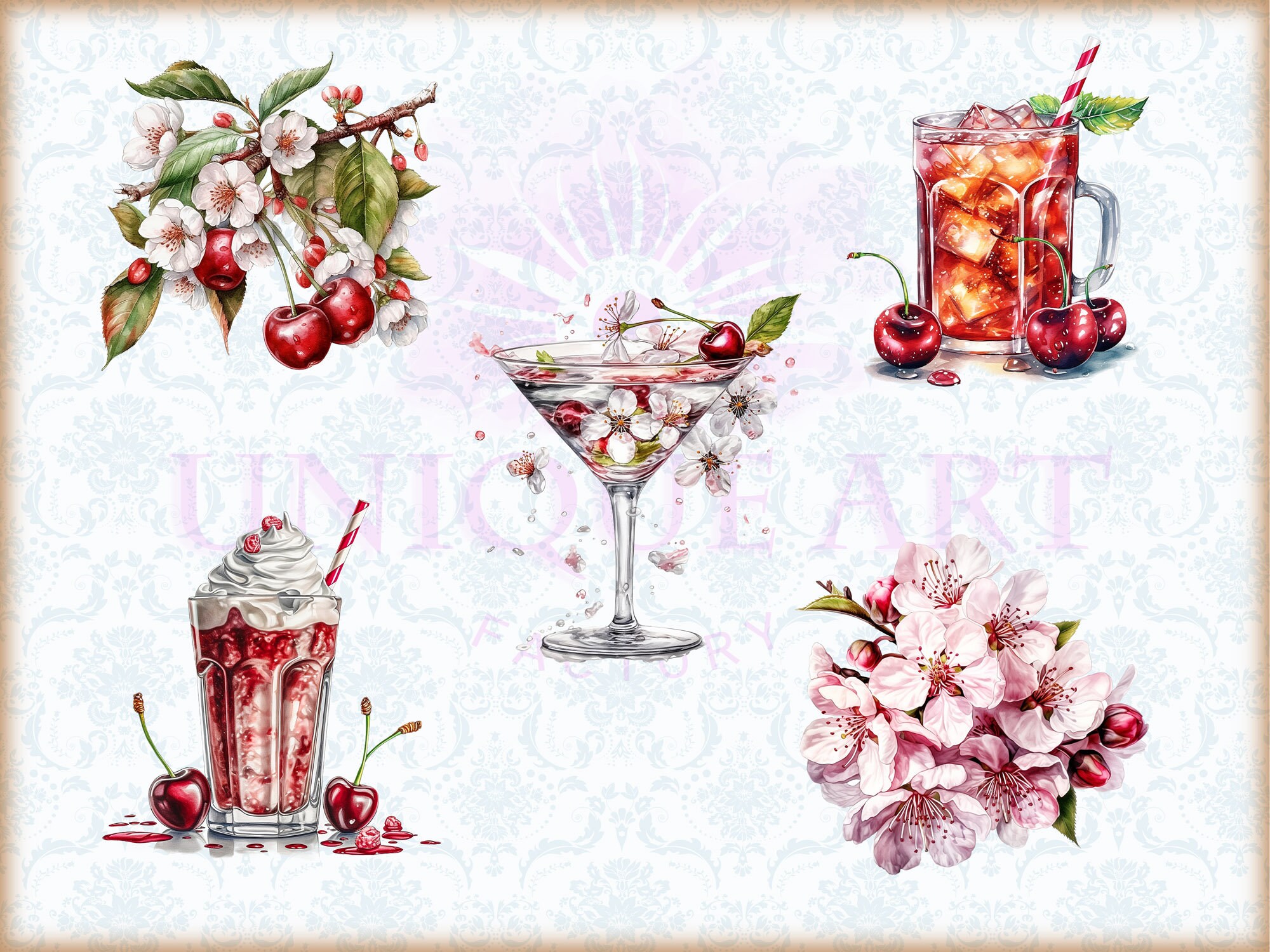 Cherry Love Cherry Themed Watercolor Clipart Bundle HQ - Etsy