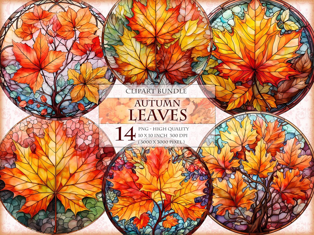 Autumn Sycamore Leaves, Fall Themed Stained Glass, Printable 14 PNG ...