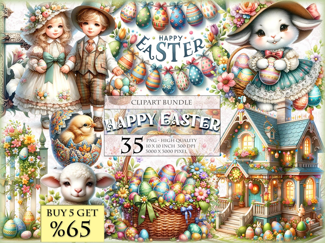 Happy Easter, Watercolor Clipart Bundle, 35 HQ Printable Image ...