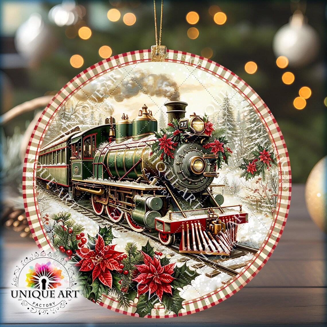 Christmas Train Round Ornaments, Watercolor Clipart Bundle 15 Printable ...