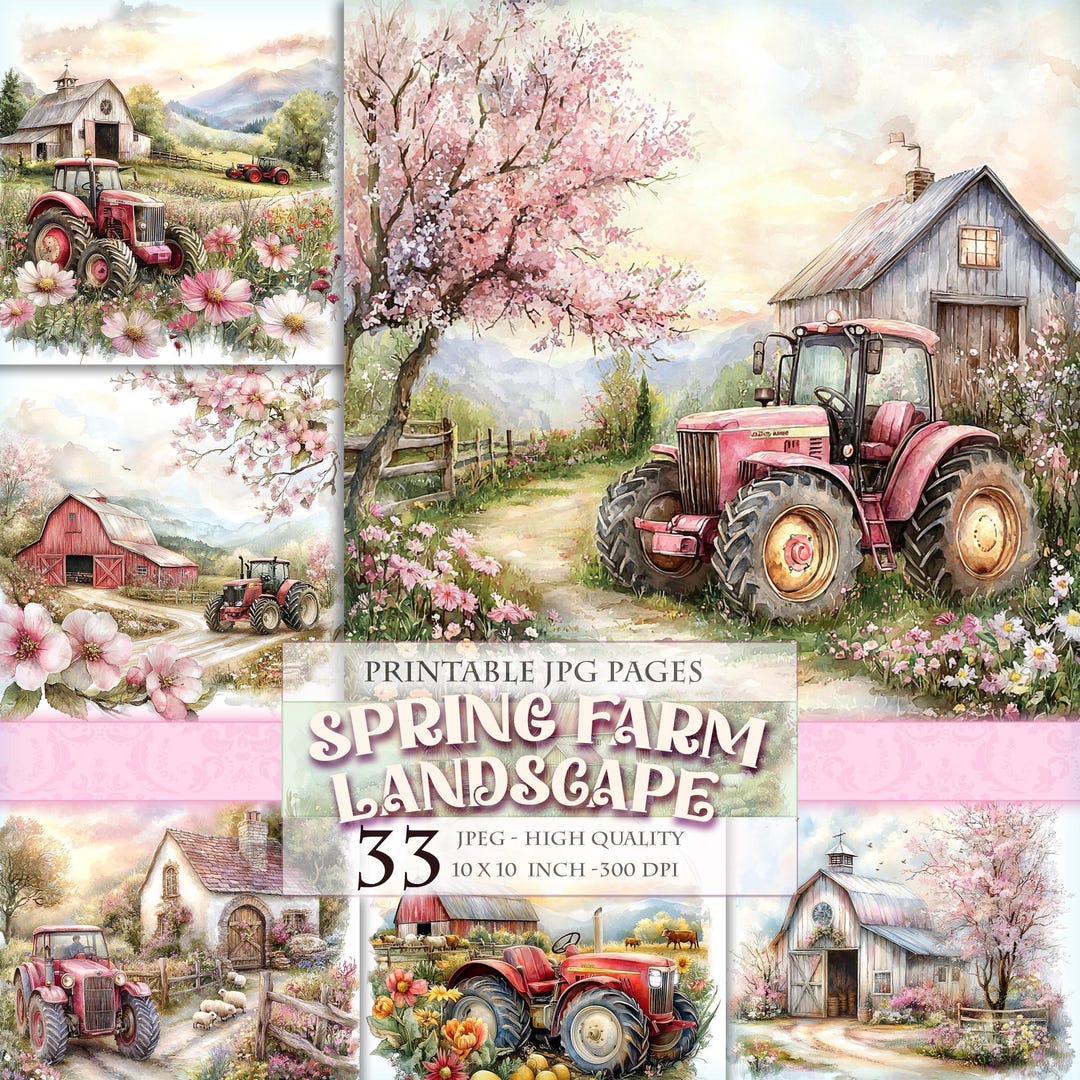 Spring Farm Landscape, Floral View Clipart, Printable HQ 33 JPG Image ...