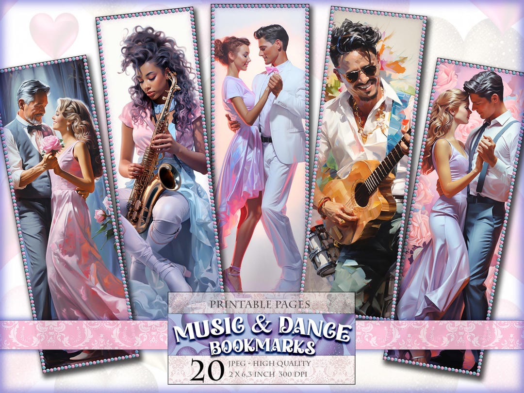 Music and Dance Bookmarks, Watercolor Digital Sheets, 2x6,5 Inch 20 ...