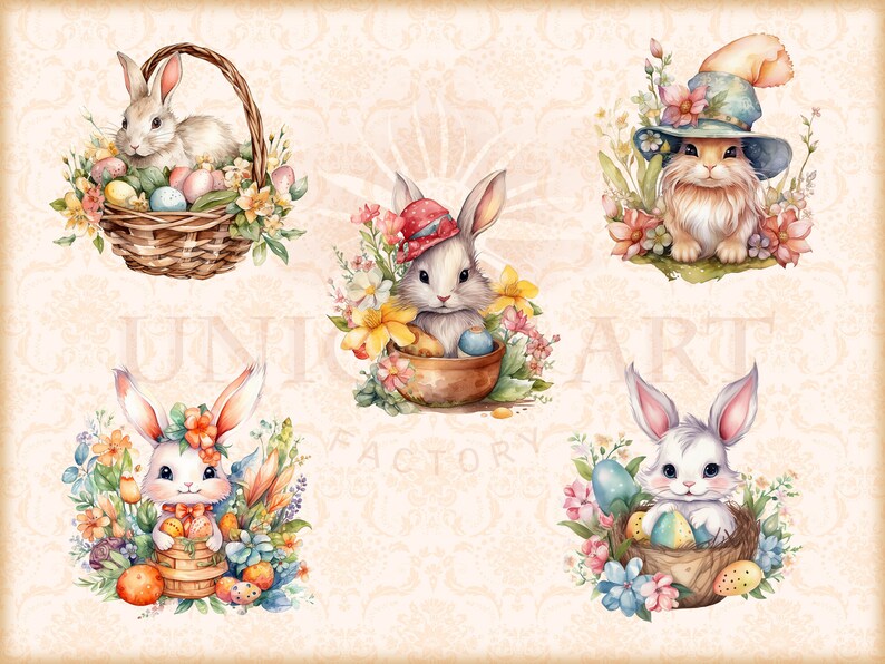 Cute Bunnys Easter Watercolor Clipart Bundle Rabbits and - Etsy