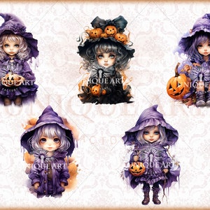Halloween Cute Girls, Watercolor Clipart Bundle, HQ Printable, PNG ...