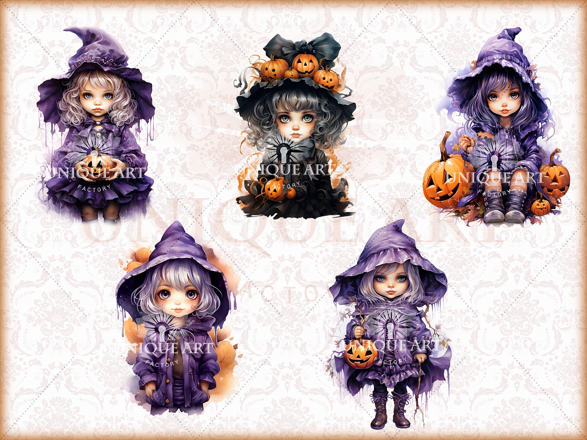 Halloween Cute Girls Watercolor Clipart Bundle HQ Printable - Etsy