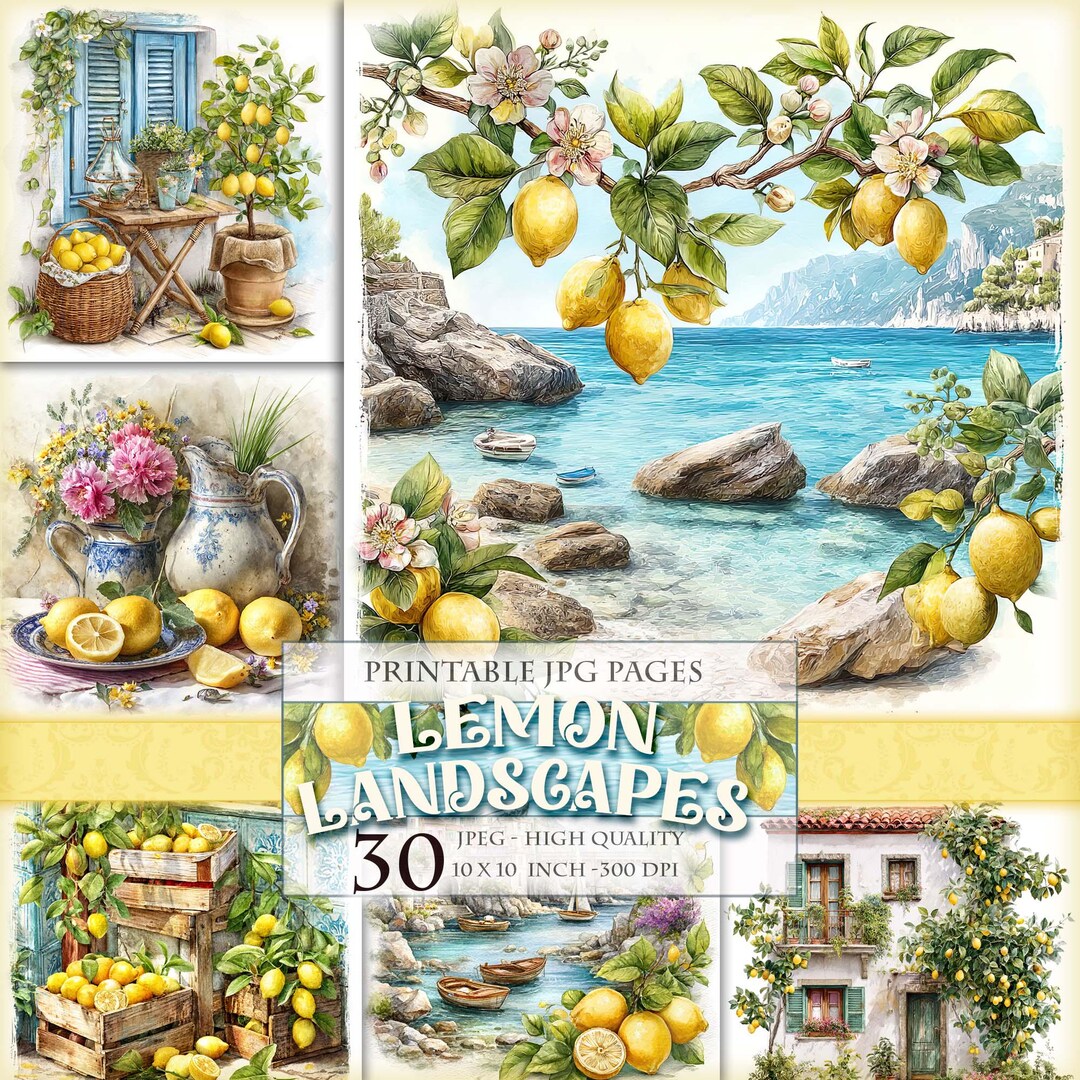 Lemon Landscapes Clipart Set, Printable 30 JPG Image, Amalfi ...