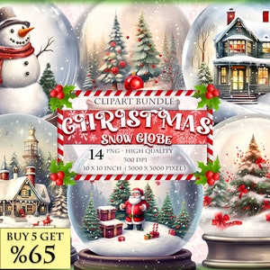 Christmas Snow Globe, Watercolor Clipart Bundle, HQ Printable, PNG ...