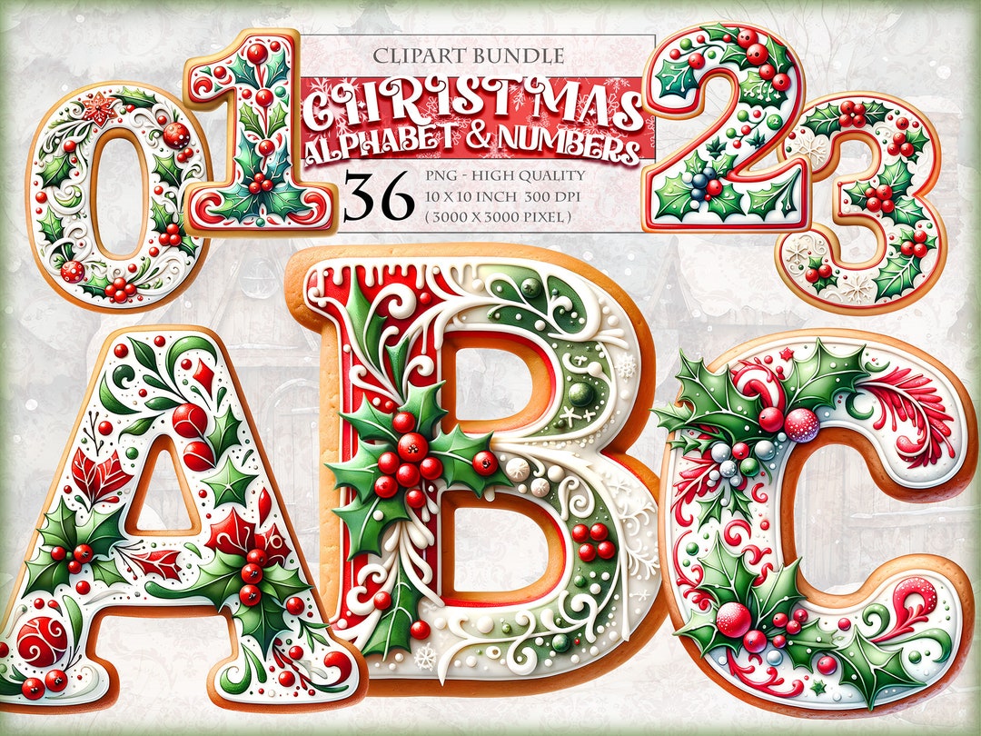 Christmas Alphabet and Numbers, Clipart Bundle, 36 HQ Printable ...