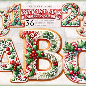 Christmas Alphabet and Numbers, Clipart Bundle, 36 HQ Printable ...