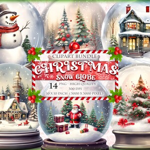 Christmas Snow Globe, Watercolor Clipart Bundle, HQ Printable, PNG ...