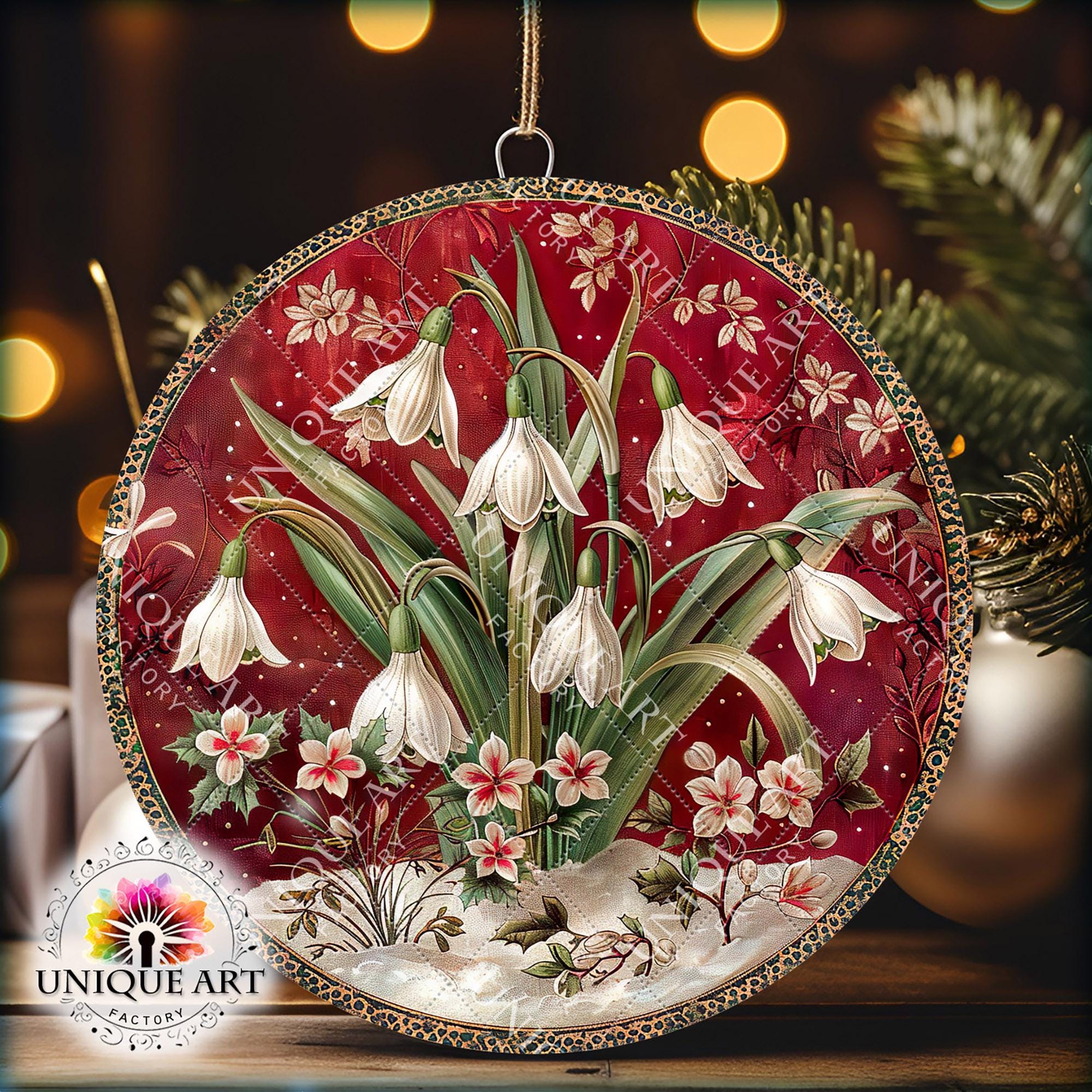 Winter Snowdrop Round Ornaments, Watercolor Clipart Bundle, 12 HQ ...