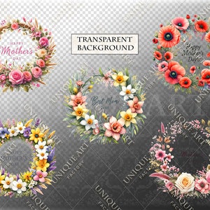 Mother's Day Wreaths, Floral Watercolor Clipart Bundle, 15 HQ Printable ...